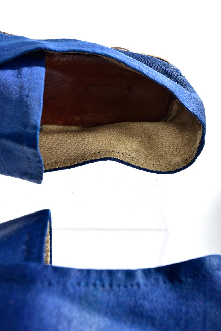 Antique Pair of shoes in glazed wool twill Bleu de France - Louis XVI ...