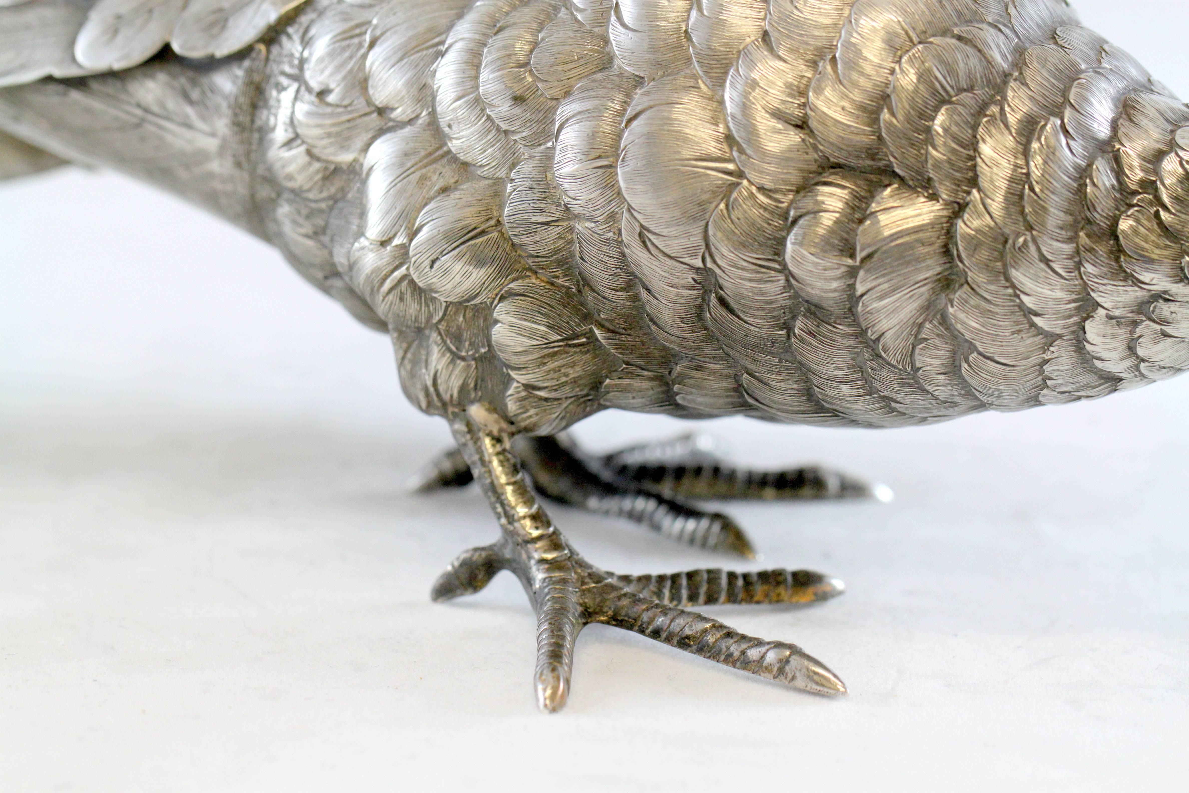 Antique Pair of Silver Large Bird Figurines, Possibly Spanish, 20th ...