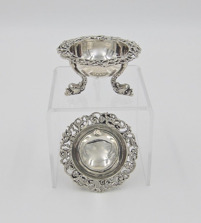 Antique Pair of Silver Salt Cellars on Dolphin Feet at 1stDibs