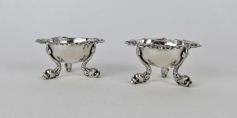 Antique Pair of Silver Salt Cellars on Dolphin Feet at 1stDibs
