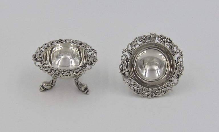 Antique Pair of Silver Salt Cellars on Dolphin Feet at 1stDibs