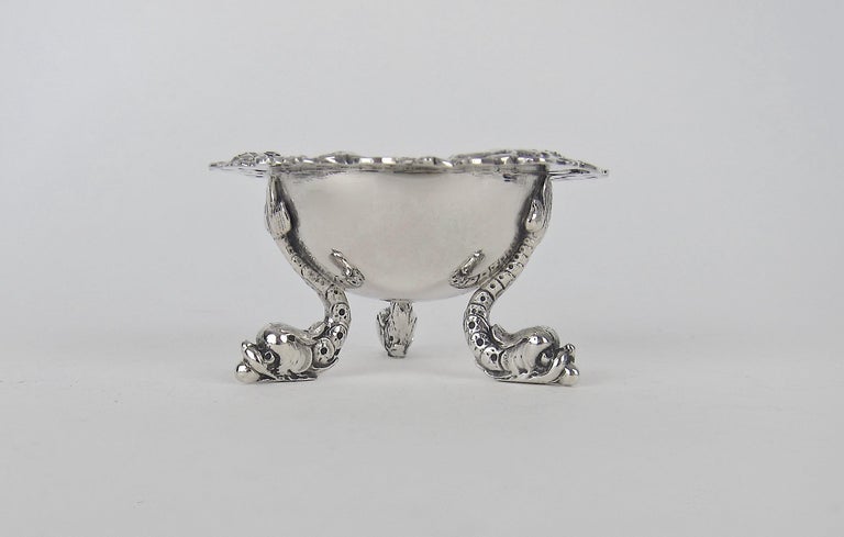 Antique Pair of Silver Salt Cellars on Dolphin Feet at 1stDibs
