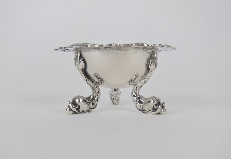 Antique Pair of Silver Salt Cellars on Dolphin Feet at 1stDibs