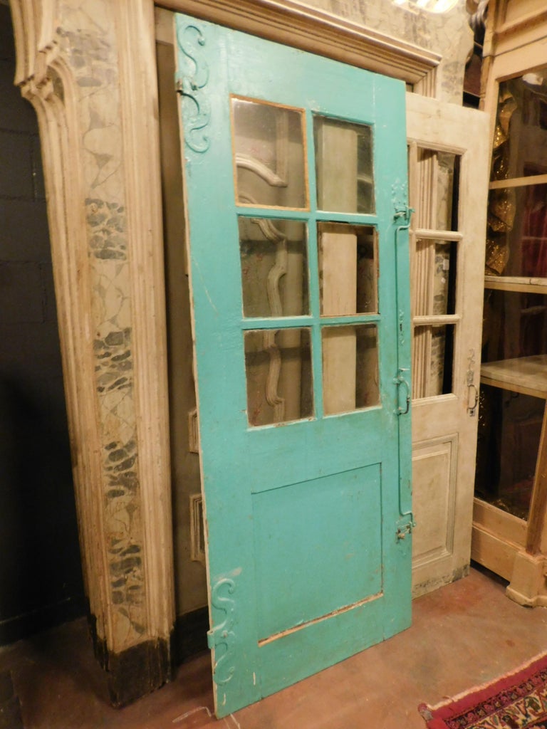 Antique Pair of Single Green Lacquered Glass Doors, 18th Century, Italy ...