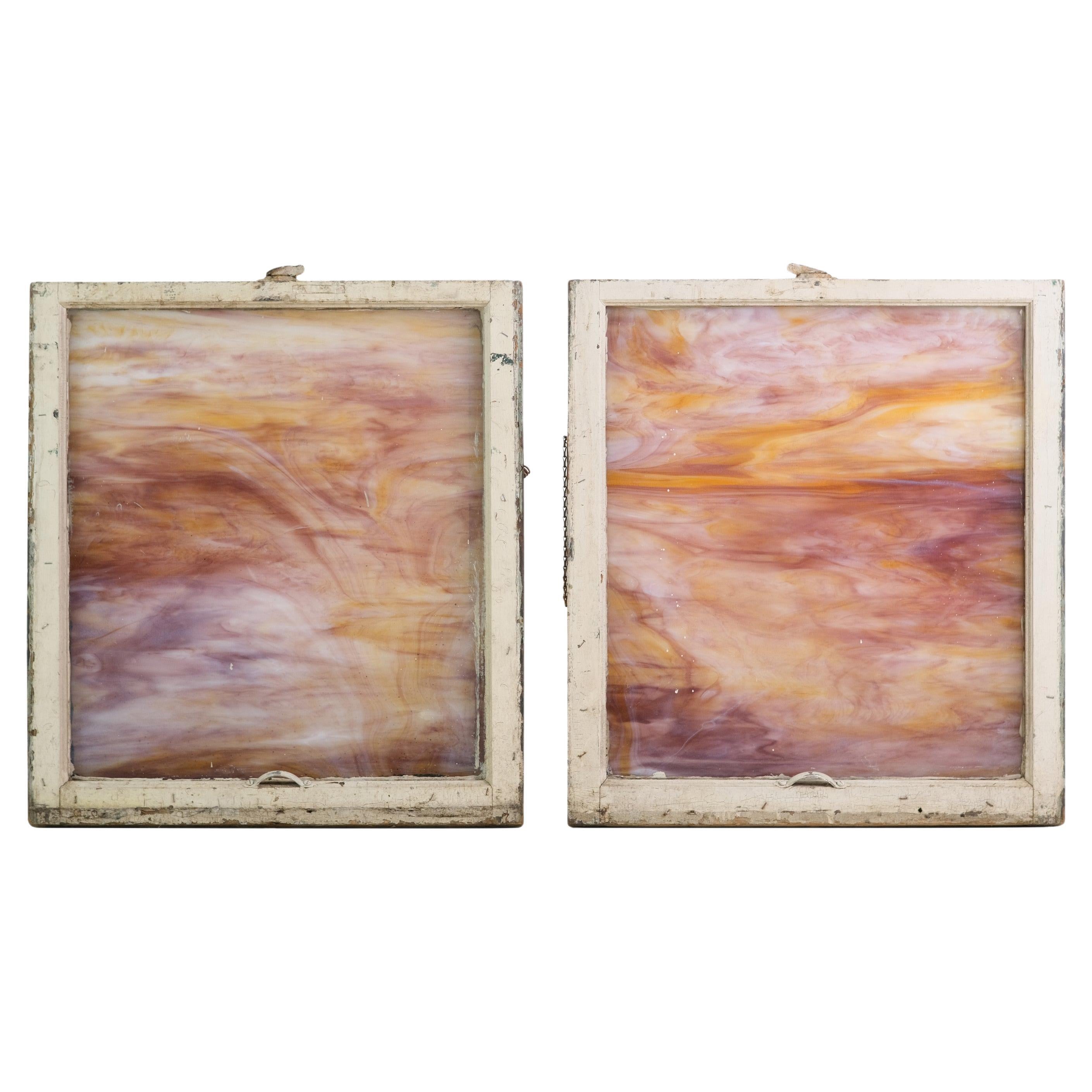 Antique Pair Slag Glass Windows Warm Multi-Colored Tones For Sale at ...
