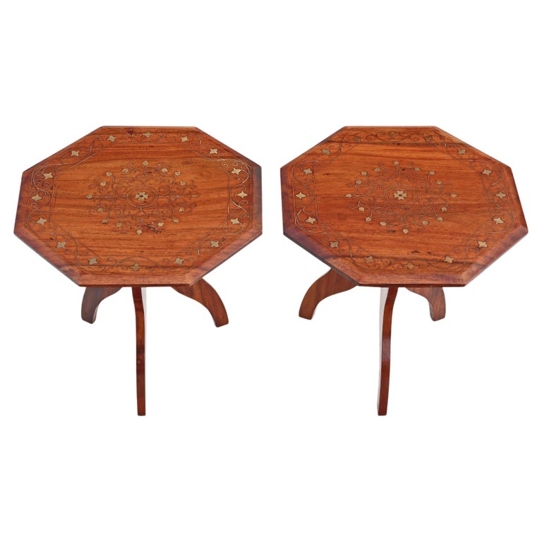 Antique Pair of Small Folding Brass Inlaid Hardwood 'Padauk' Tables ...
