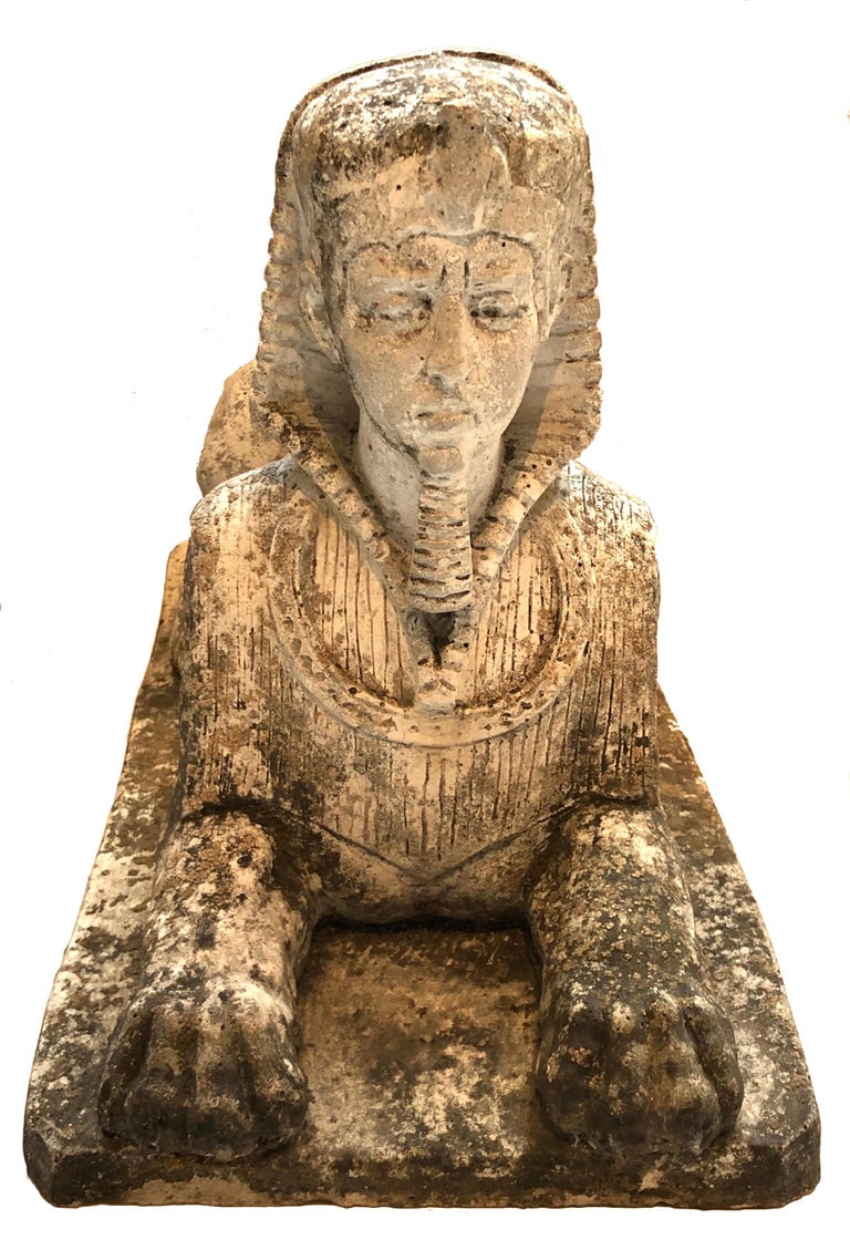 Antique Pair of Sphinx Pharaoh Head Cast Stone Garden Ornaments, Italy ...