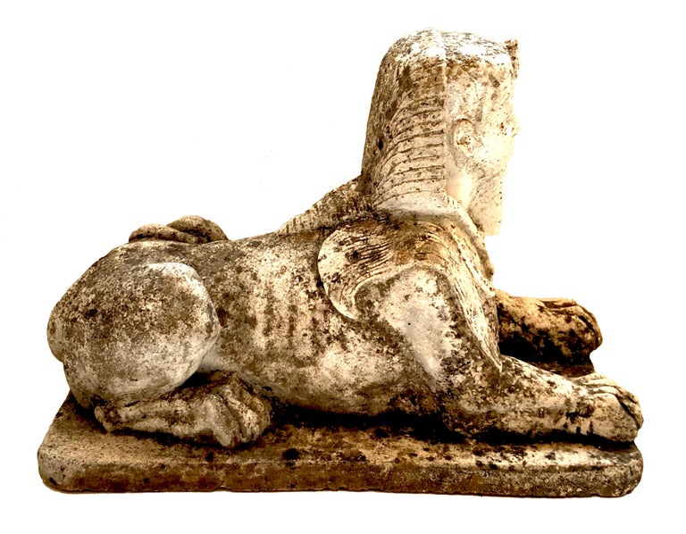 Antique Pair of Sphinx Pharaoh Head Cast Stone Garden Ornaments, Italy ...