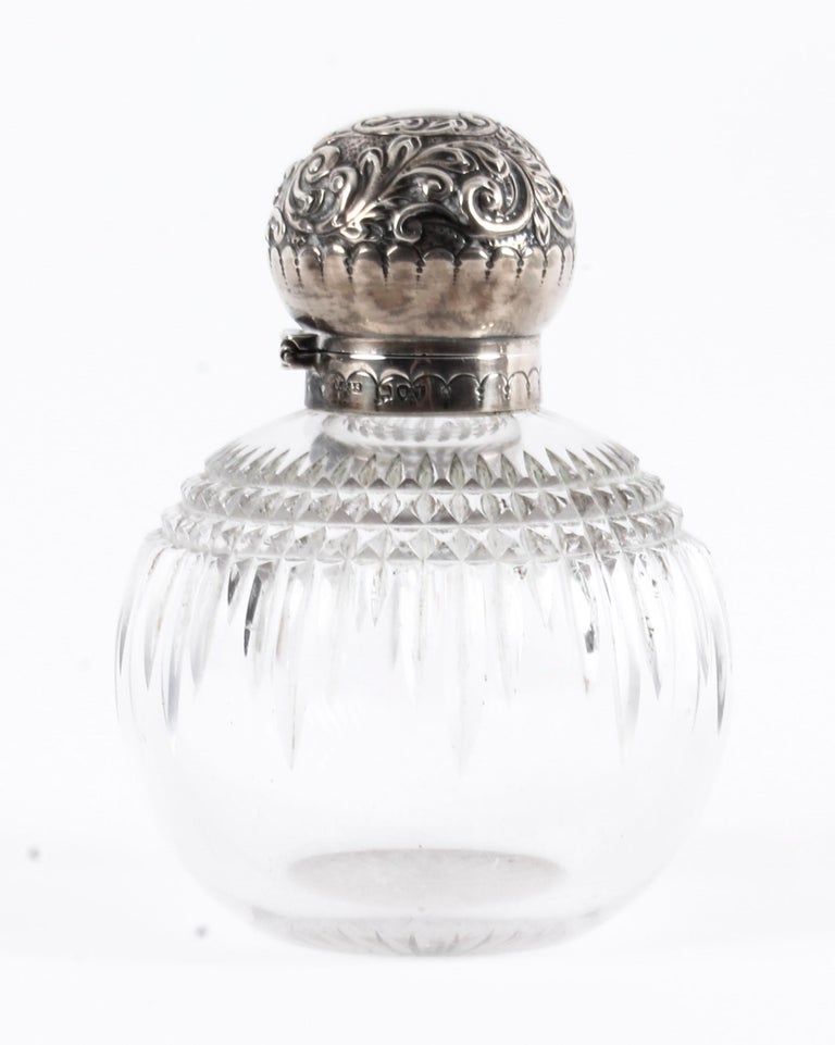 Antique Pair of Sterling Silver Top Cut Glass Perfume Bottles 1894 ...