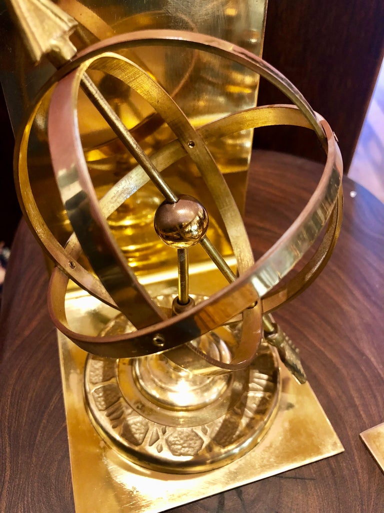 Antique Pair of Sundial Solid Patinated Brass Bookends at 1stDibs