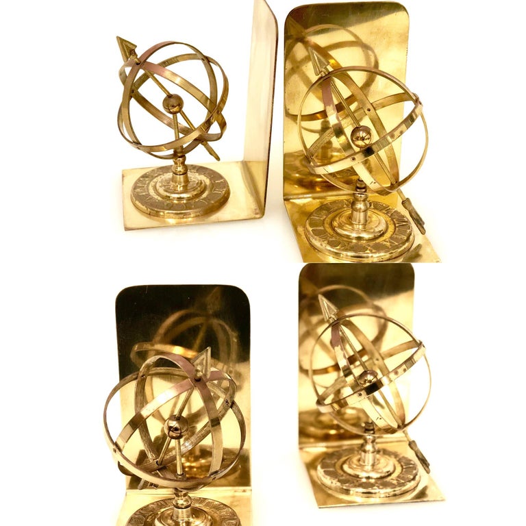 Antique Pair of Sundial Solid Patinated Brass Bookends at 1stDibs