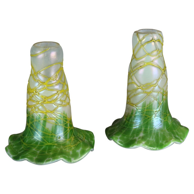 Antique Pair of Threaded Art Glass Lily Shades, 20th Century at 1stDibs