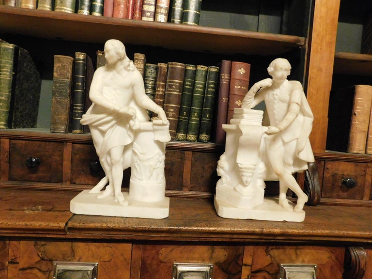 Antique Pair of White Carrara Marble Statues, Teachers with Books, 1700 ...