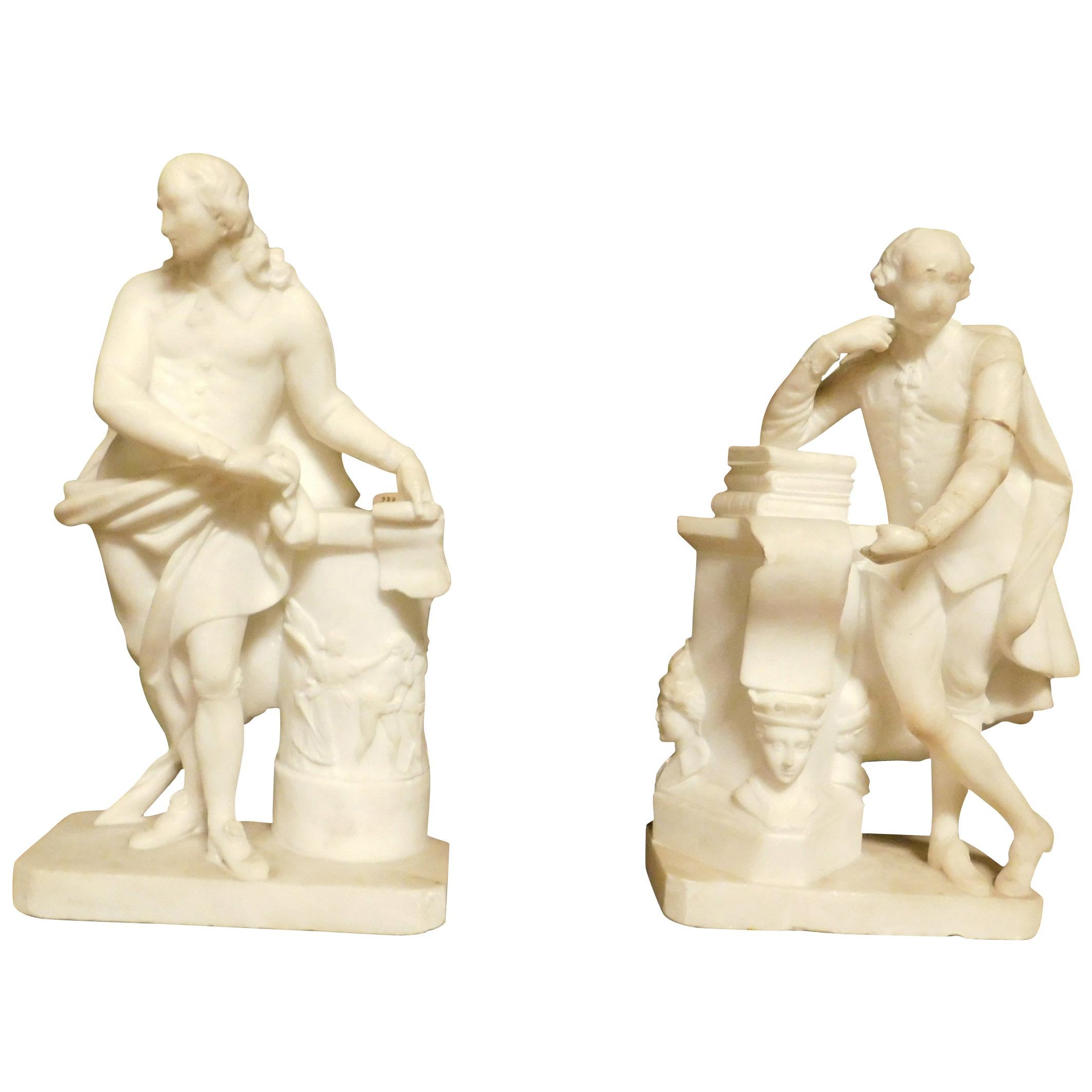 Antique Pair of White Carrara Marble Statues, Teachers with Books, 1700 ...