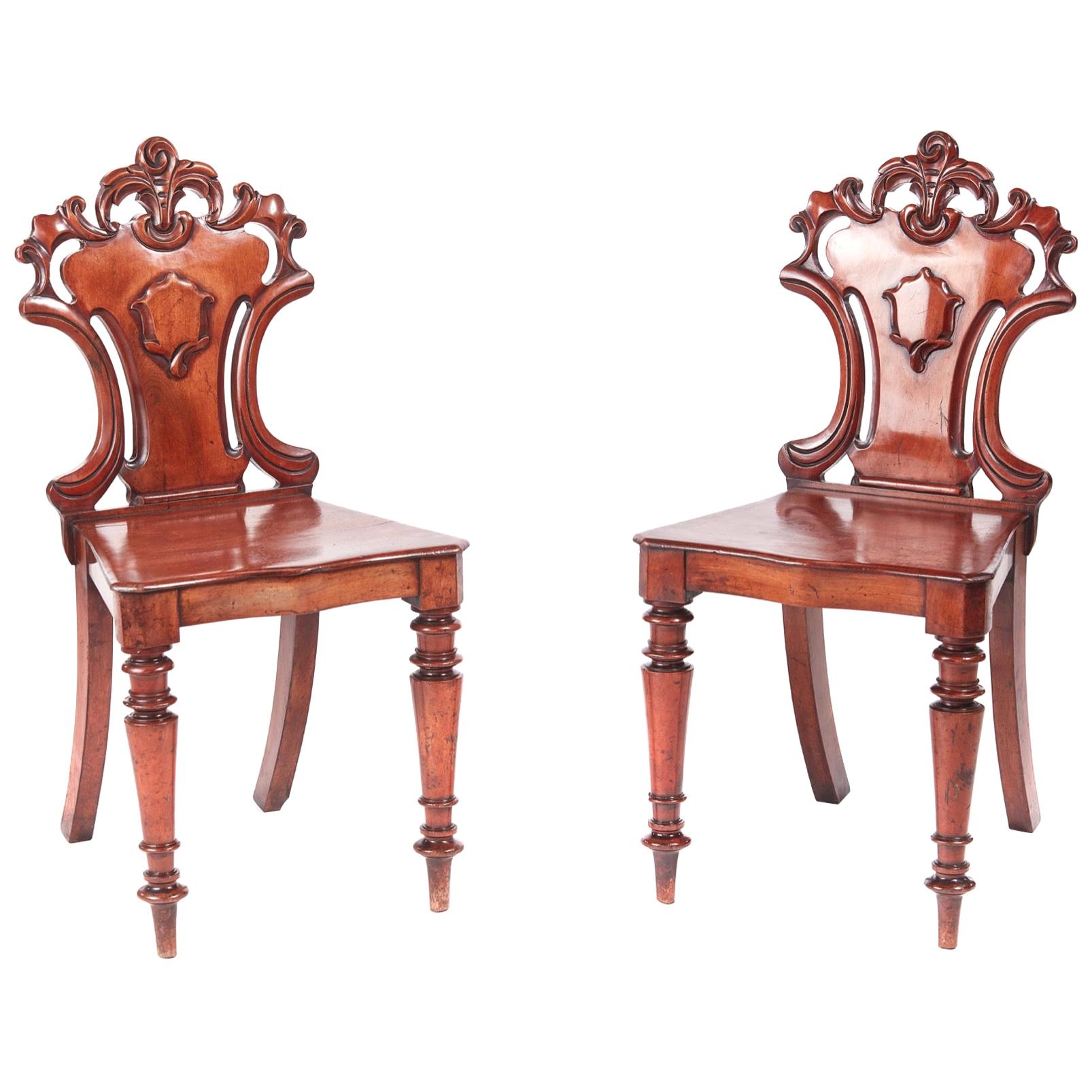 Pair of English Regency Era Painted Mahogany Hall Chairs For Sale at ...