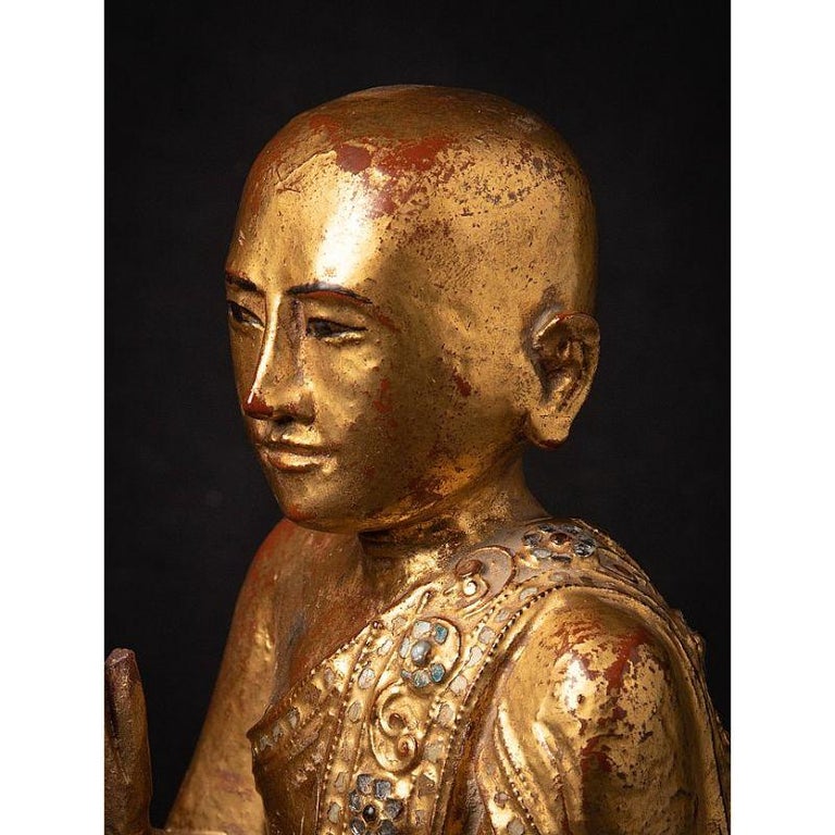 Antique Pair of Wooden Burmese Monk Statues from Burma For Sale at 1stDibs