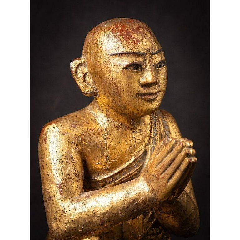 Antique Pair of Wooden Burmese Monk Statues from Burma For Sale at 1stDibs