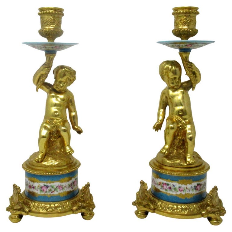 Antique Pair Ormolu Sèvres Porcelain Gilt Bronze Celeste Candlesticks ...