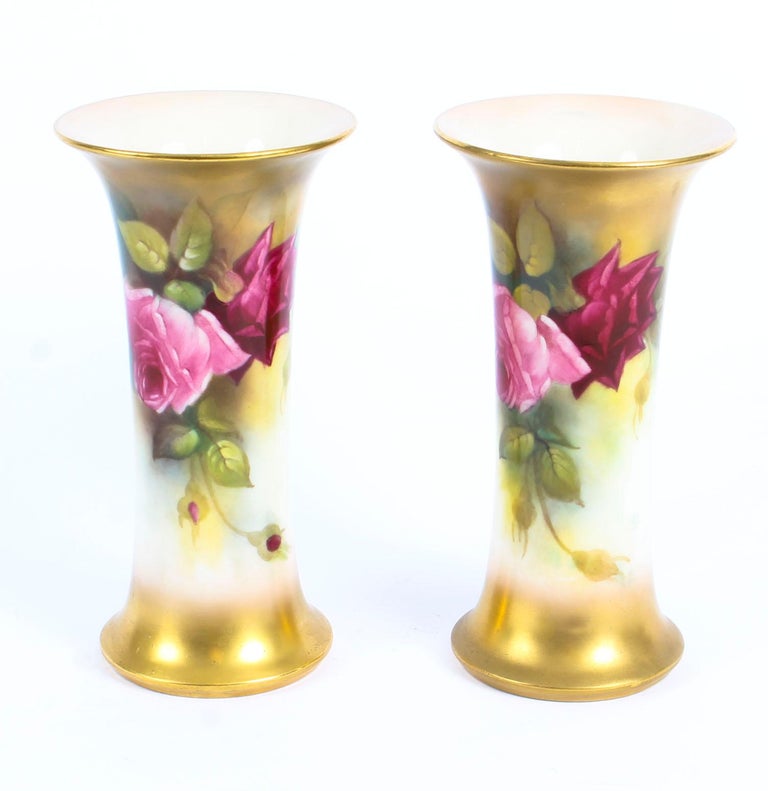 Antique Pair of Royal Worcester Porcelain Trumpet Vases 1916 in Date at ...