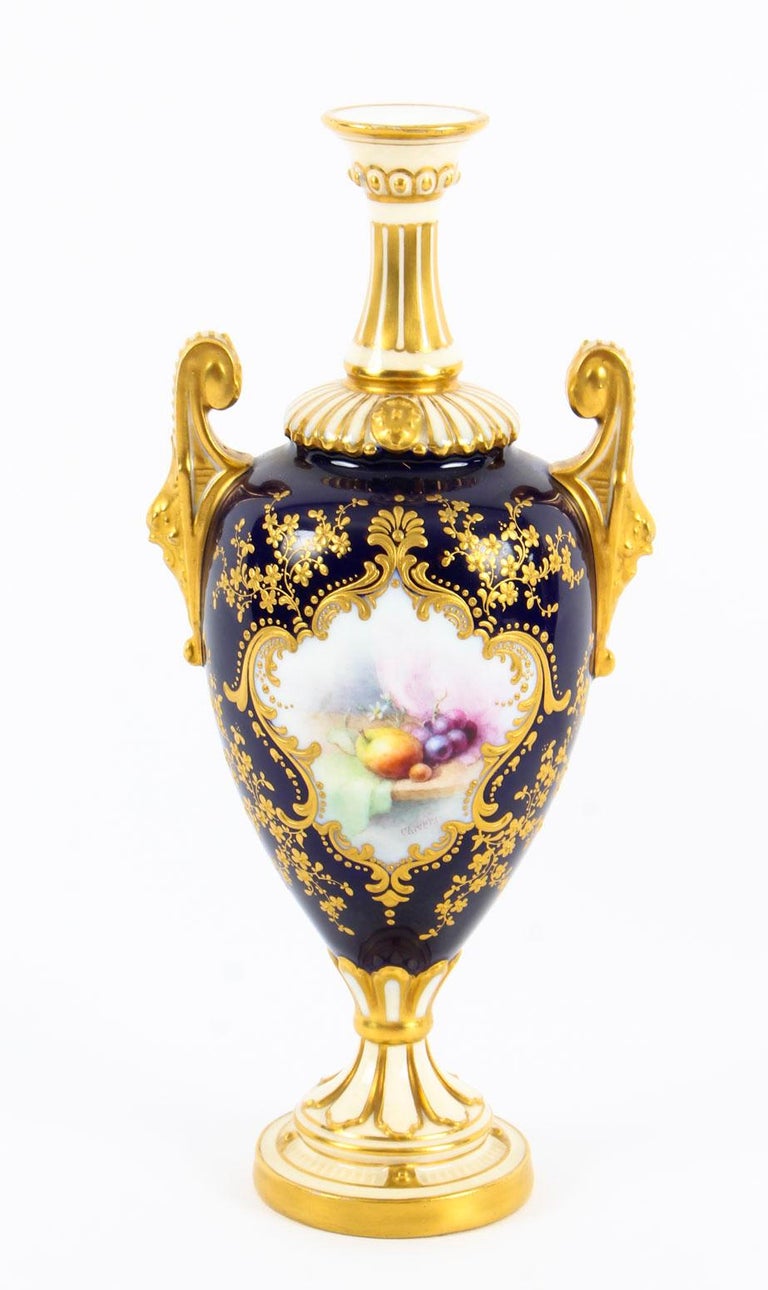 Antique Pair of Royal Worcester Porcelain Two Handled Pedestal Ovoid ...