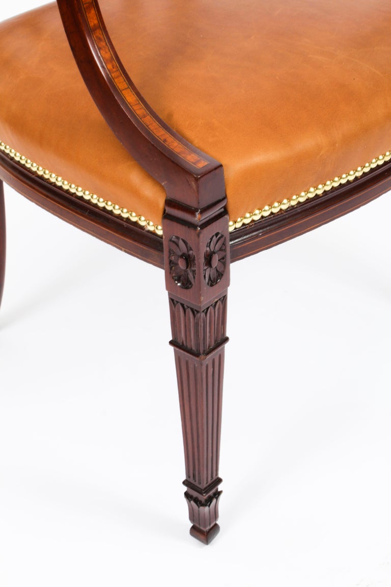 Antique Pair Sheraton Revival Satinwood Banded Arm Chairs, 19th Century ...