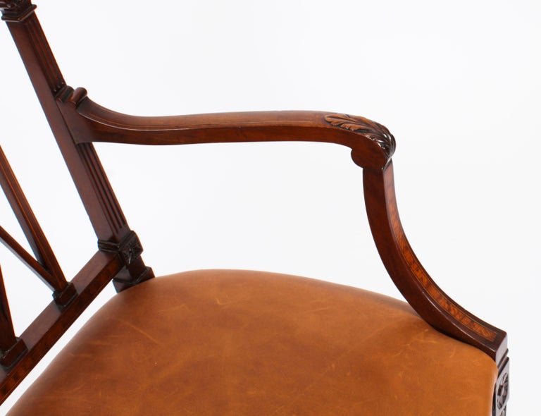 Antique Pair Sheraton Revival Satinwood Banded Arm Chairs, 19th Century ...