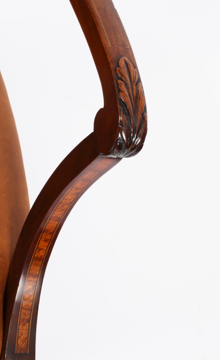 Antique Pair Sheraton Revival Satinwood Banded Arm Chairs, 19th Century ...