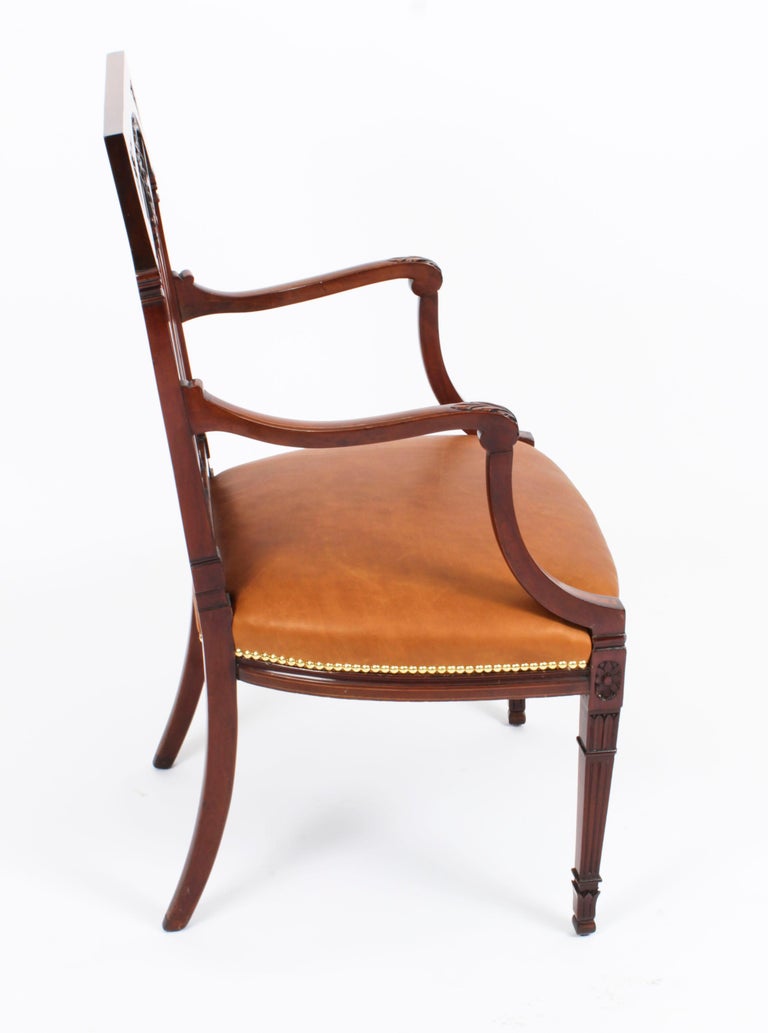 Antique Pair Sheraton Revival Satinwood Banded Arm Chairs, 19th Century ...