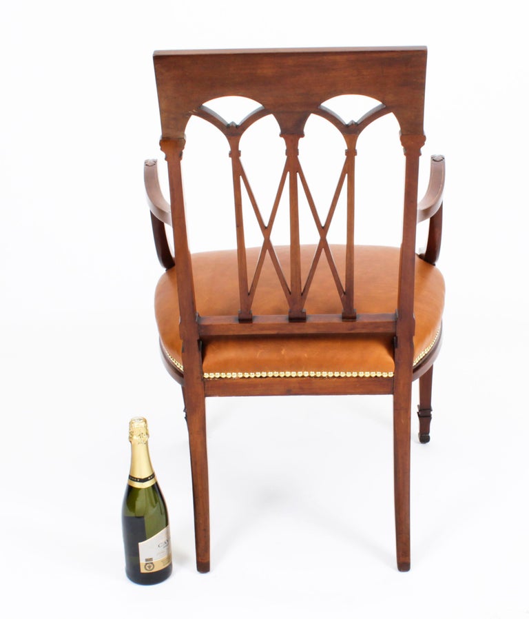 Antique Pair Sheraton Revival Satinwood Banded Arm Chairs, 19th Century ...