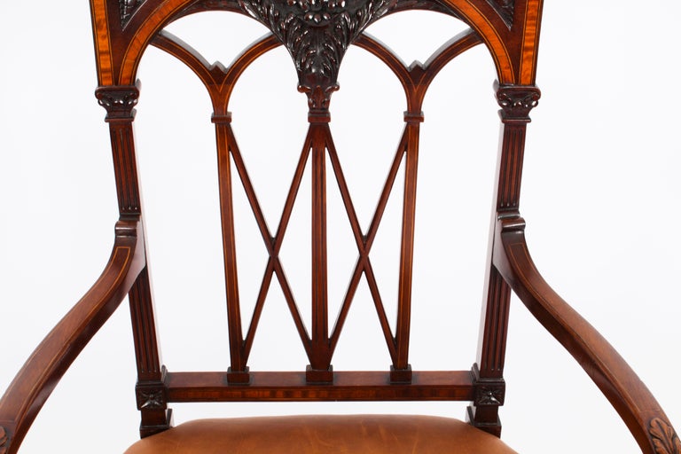 Antique Pair Sheraton Revival Satinwood Banded Arm Chairs, 19th Century ...