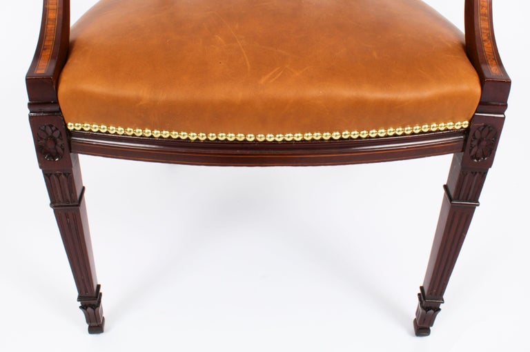 Antique Pair Sheraton Revival Satinwood Banded Arm Chairs, 19th Century ...