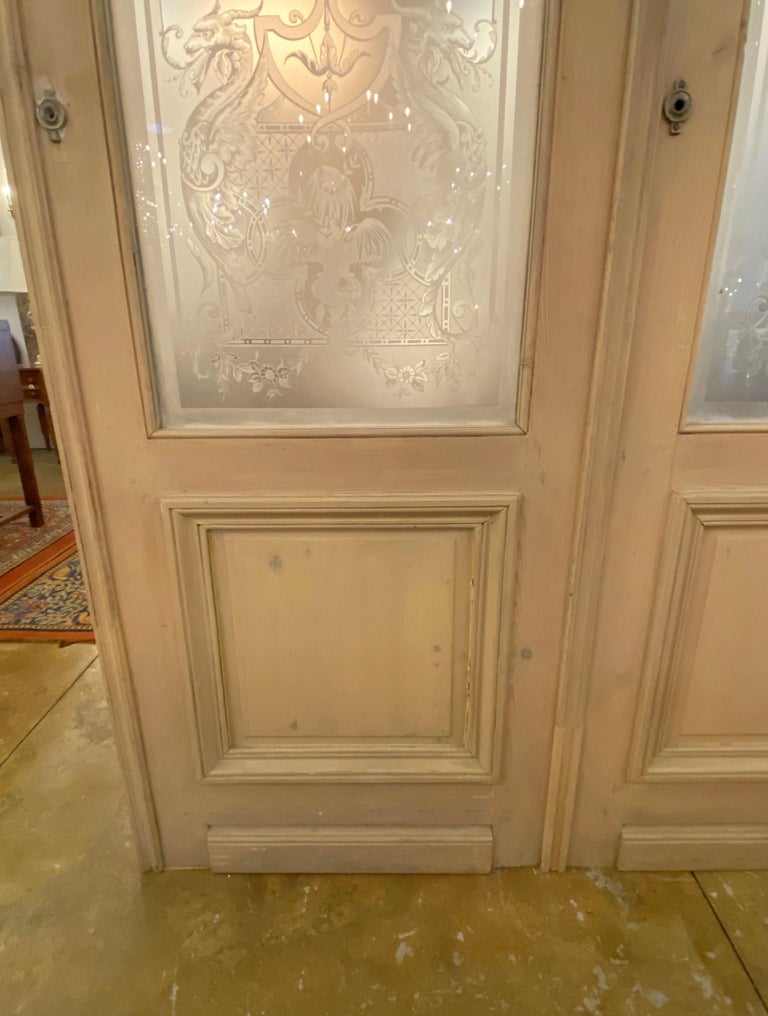Antique Pair Tall French Figural Etched Glass Design Doors For Sale at ...