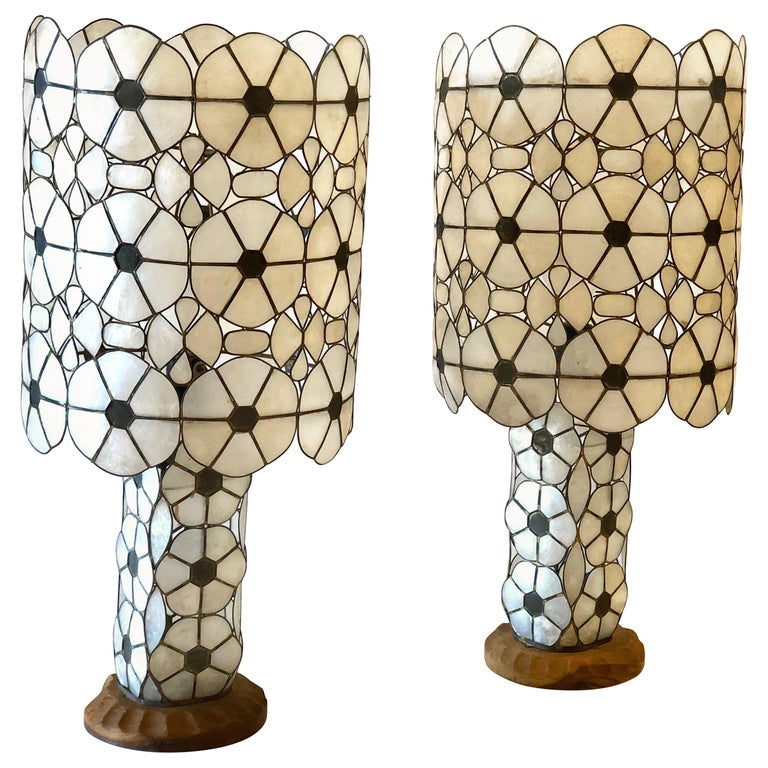 Antique Paire of Capiz Shell Table Lamps For Sale at 1stDibs