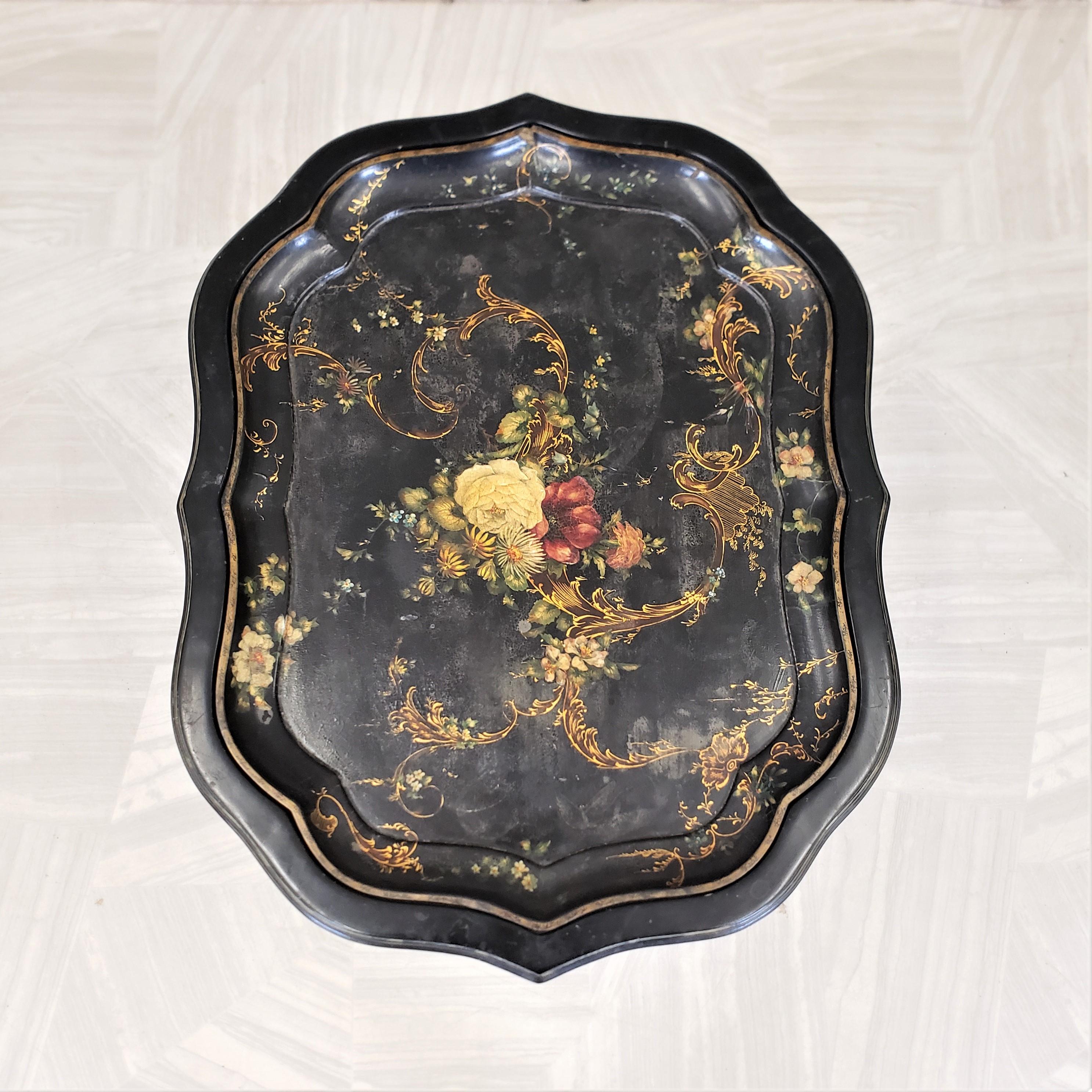 Antique Paper Mache Tray on Wood Stand Side Table with Gilt and Floral ...