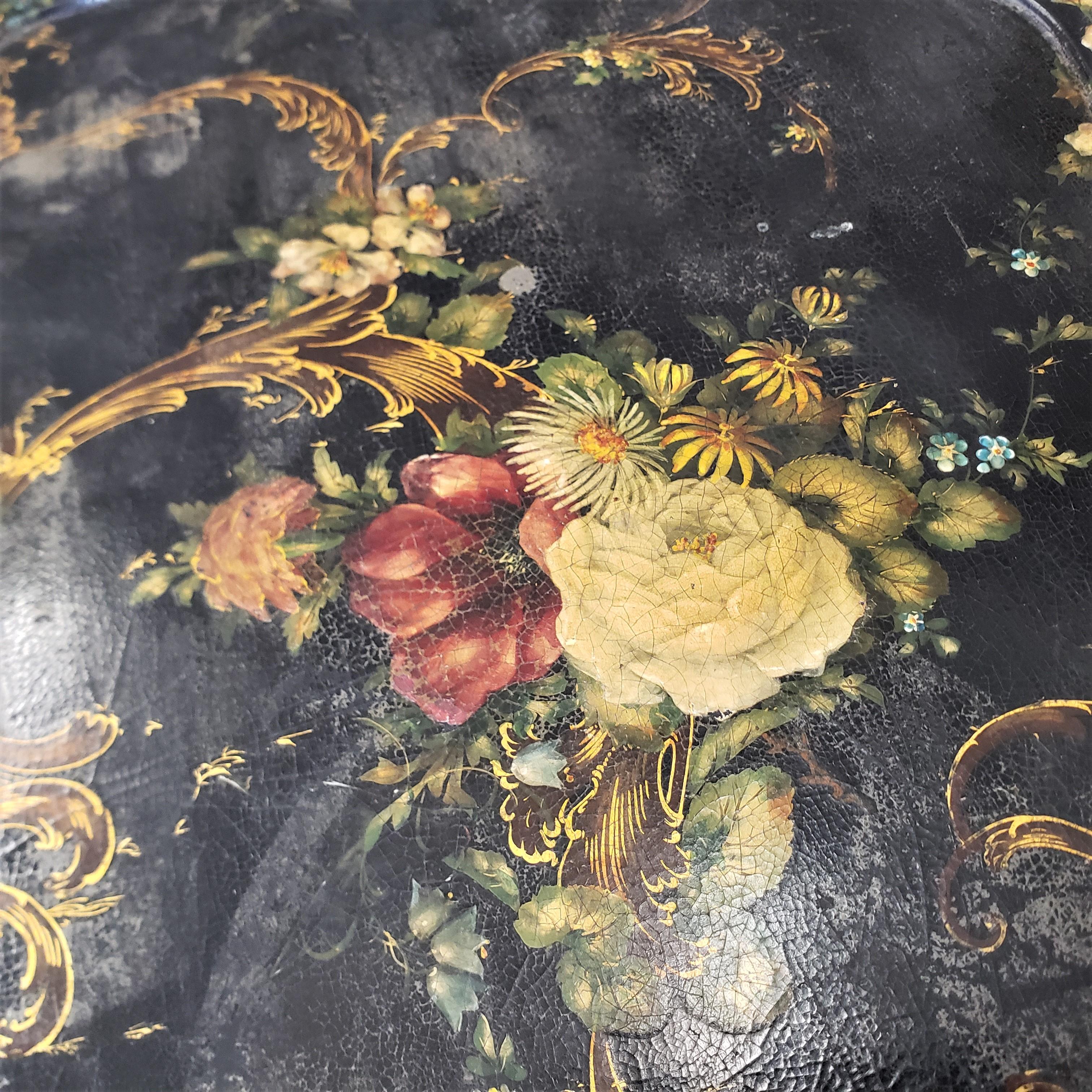 Antique Paper Mache Tray on Wood Stand Side Table with Gilt and Floral ...