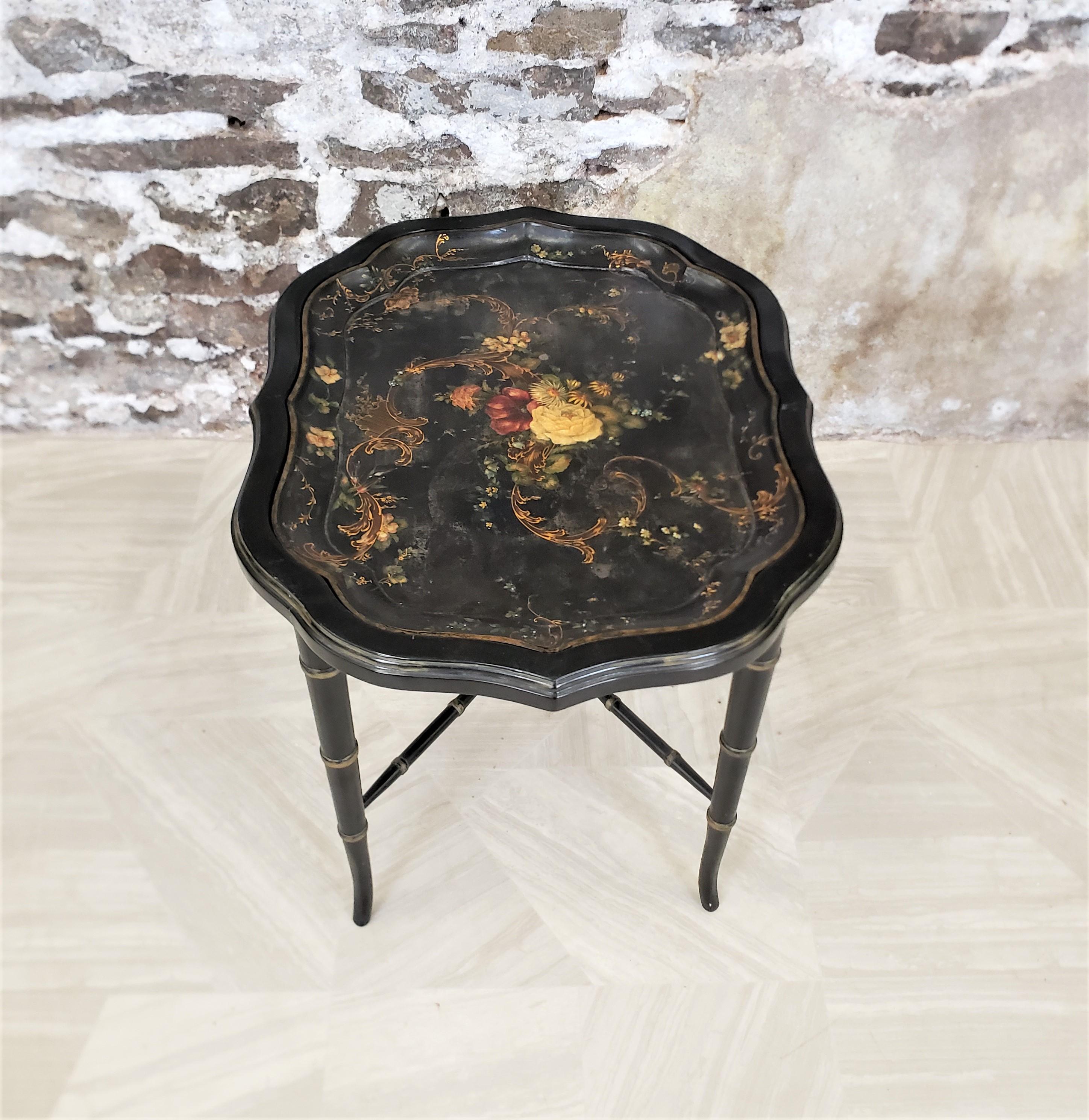 Antique Paper Mache Tray on Wood Stand Side Table with Gilt and Floral ...