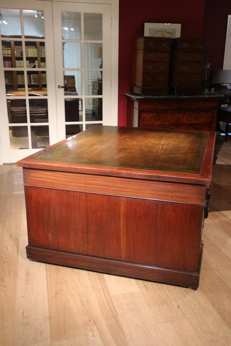 Antique Partners Desk with 18 Drawers For Sale at 1stDibs