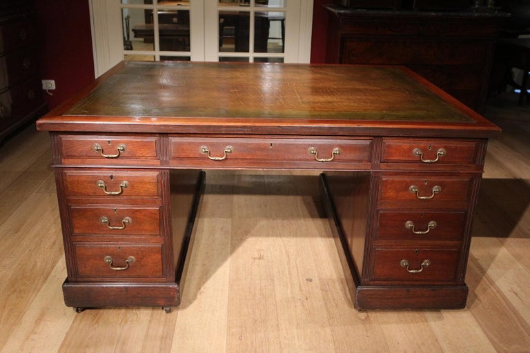 Antique Partners Desk with 18 Drawers For Sale at 1stDibs