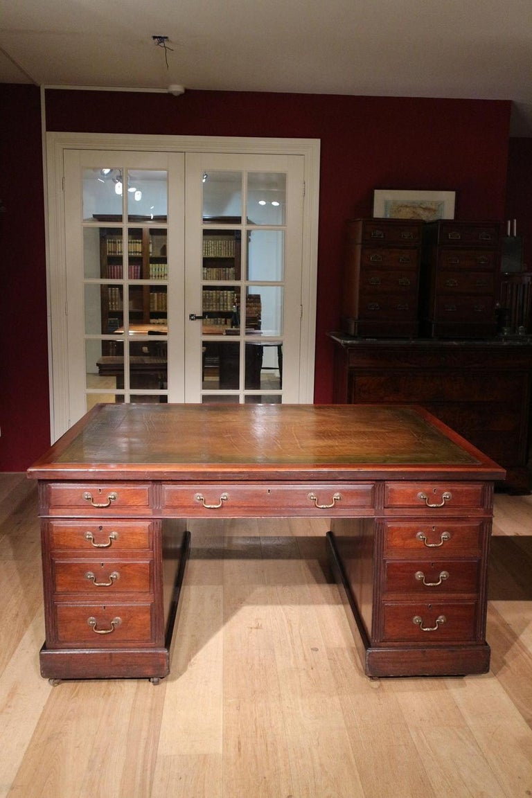 Antique Partners Desk with 18 Drawers For Sale at 1stDibs