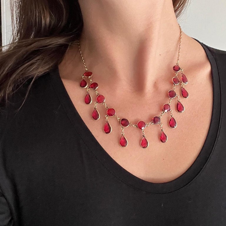 Antique Paste and 9 Carat Gold Fringe Necklace For Sale at 1stDibs