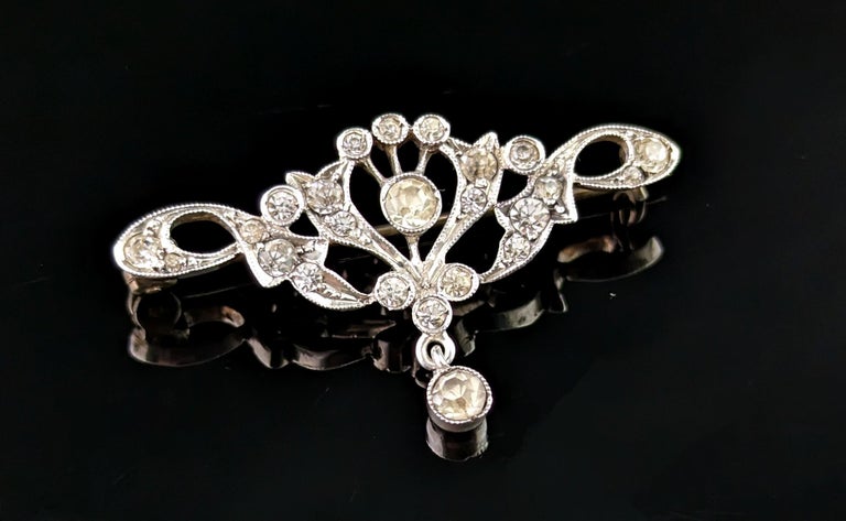 Antique Paste Floral Dropper Brooch, Art Nouveau, 800 Silver For Sale ...