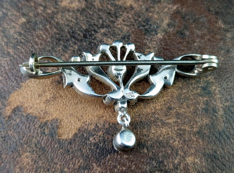 Antique Paste Floral Dropper Brooch, Art Nouveau, 800 Silver For Sale ...