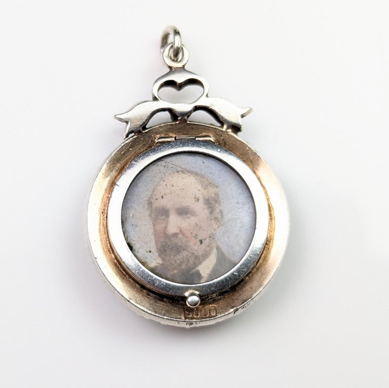 Antique paste locket pendant, portrait, 900 silver, Art Nouveau at 1stDibs