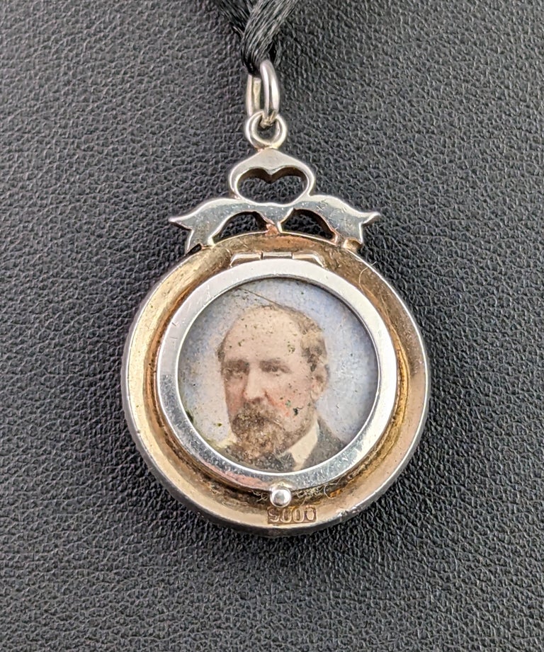 Antique paste locket pendant, portrait, 900 silver, Art Nouveau at 1stDibs