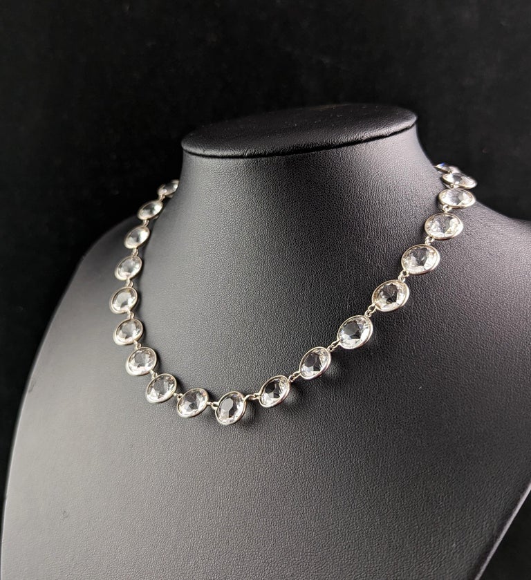Antique Paste Riviere Necklace, Sterling Silver, Edwardian For Sale at 1stDibs
