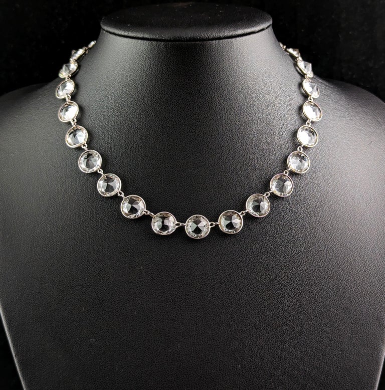 Antique Paste Riviere Necklace, Sterling Silver, Edwardian For Sale at 1stDibs