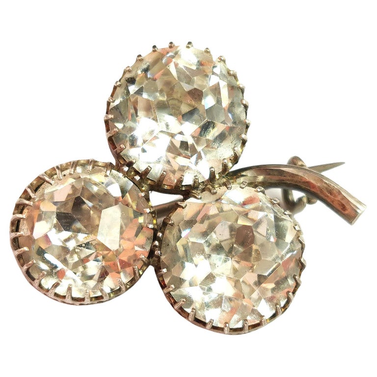 Antique Paste Shamrock Brooch, Sterling Silver, Victorian at 1stDibs