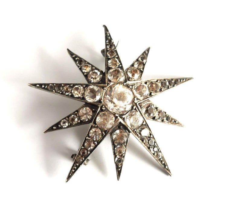 Antique Paste Star Brooch, Sterling Silver, Victorian at 1stDibs