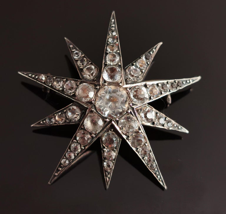 Antique Paste Star Brooch, Sterling Silver, Victorian at 1stDibs