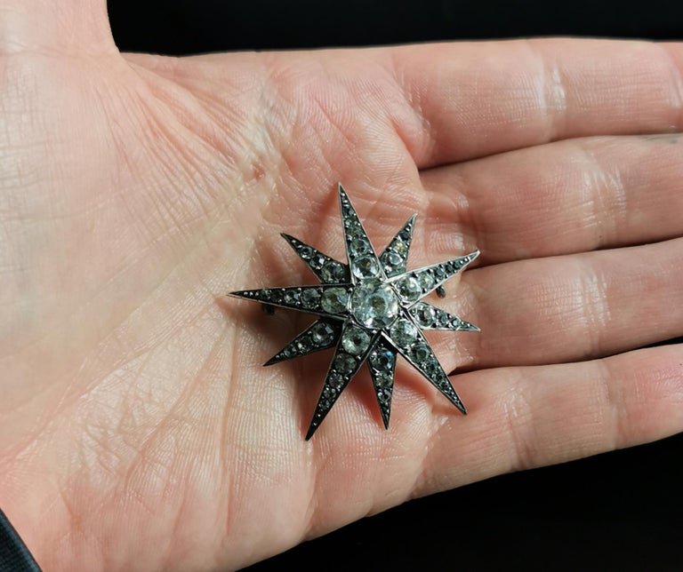 Antique Paste Star Brooch, Sterling Silver, Victorian at 1stDibs